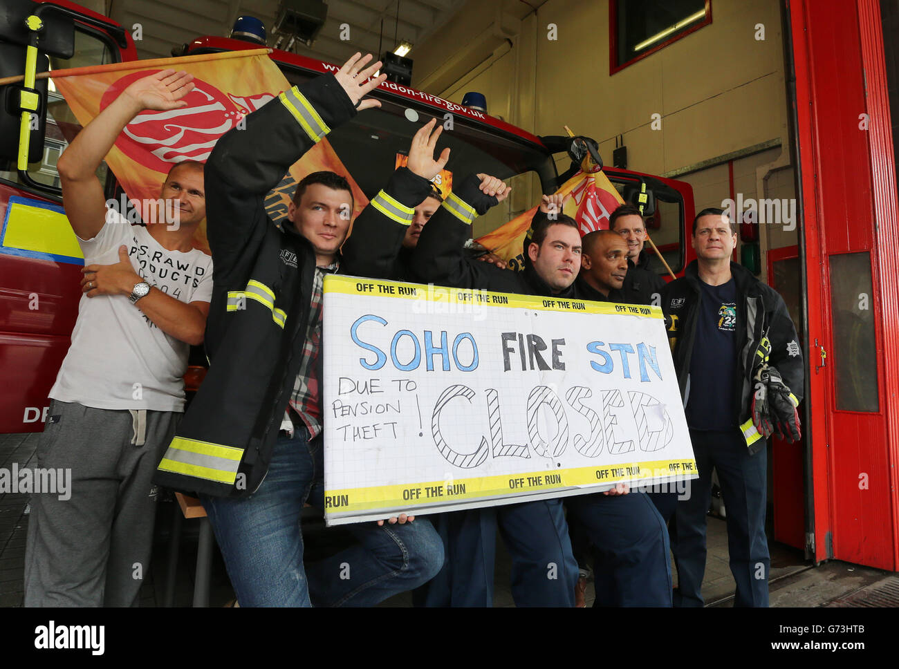 Firefighters outside soho fire station in london hi-res stock ...