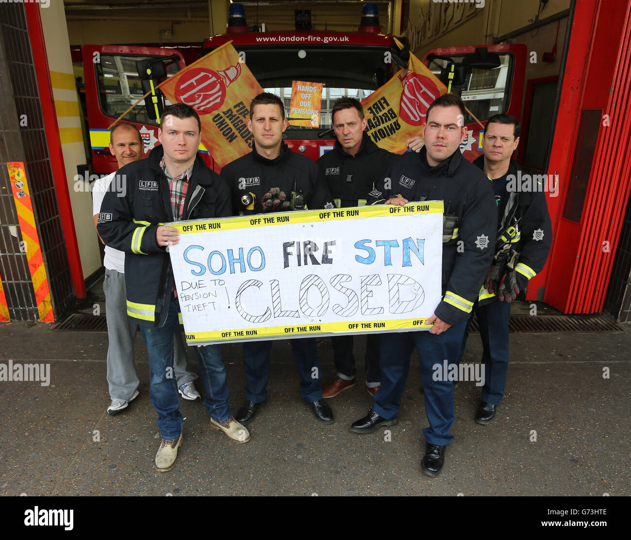Firefighters outside soho fire station in london hi-res stock ...