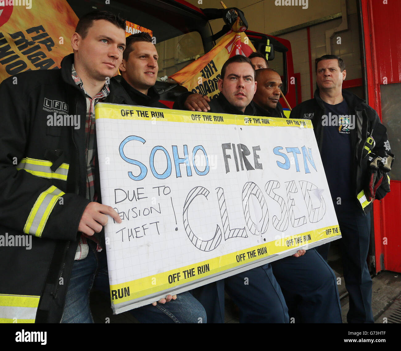 Firefighters outside Soho fire station in London, as members of the ...