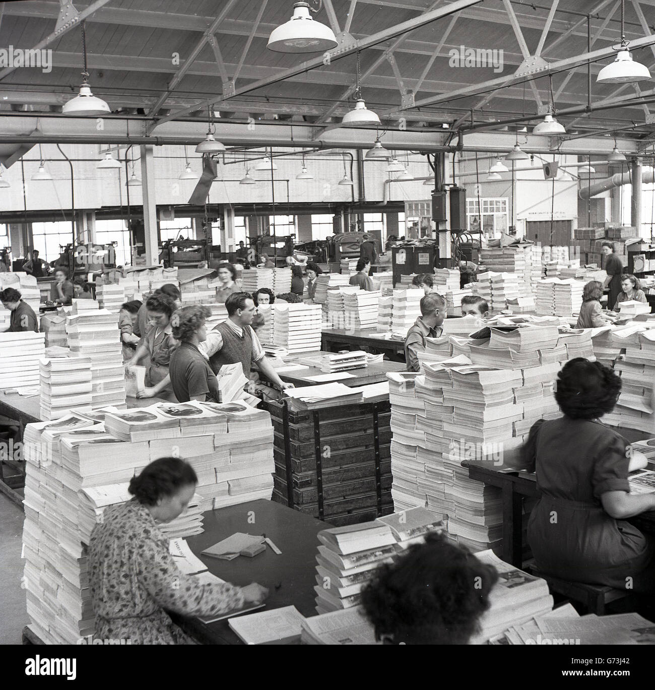 1950s, historical, picture shows a female workers at printing company ...