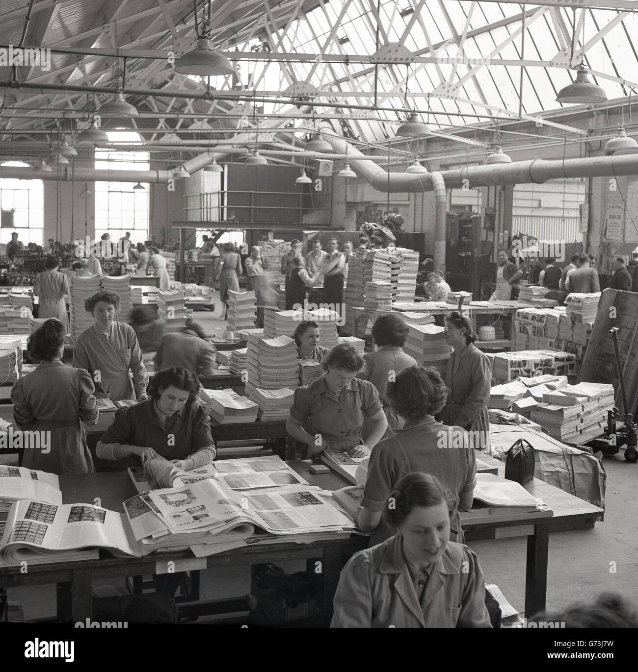 1950s, historical, picture shows a female workers at printing company ...