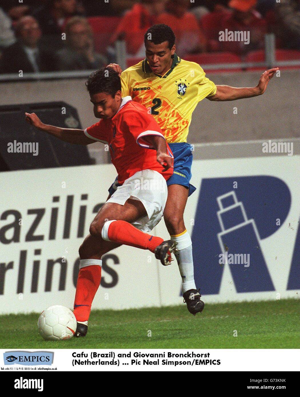 Soccer - Friendly - Holland v Brazil. Cafu (Brazil) and Giovanni van ...