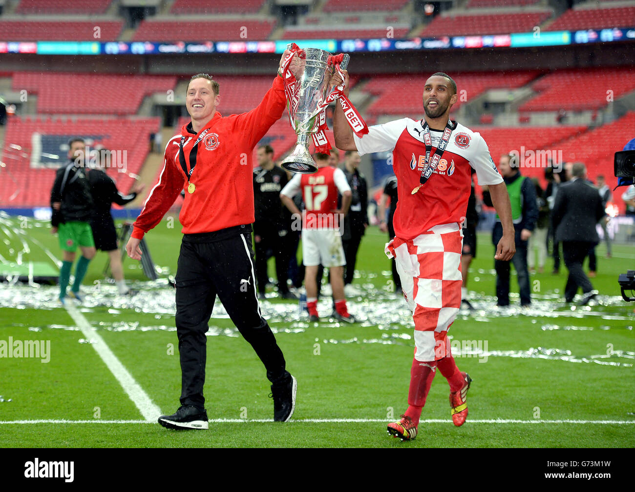 Fleetwood Town's Nathan Pond (right) and Scott Davies celebrate with ...