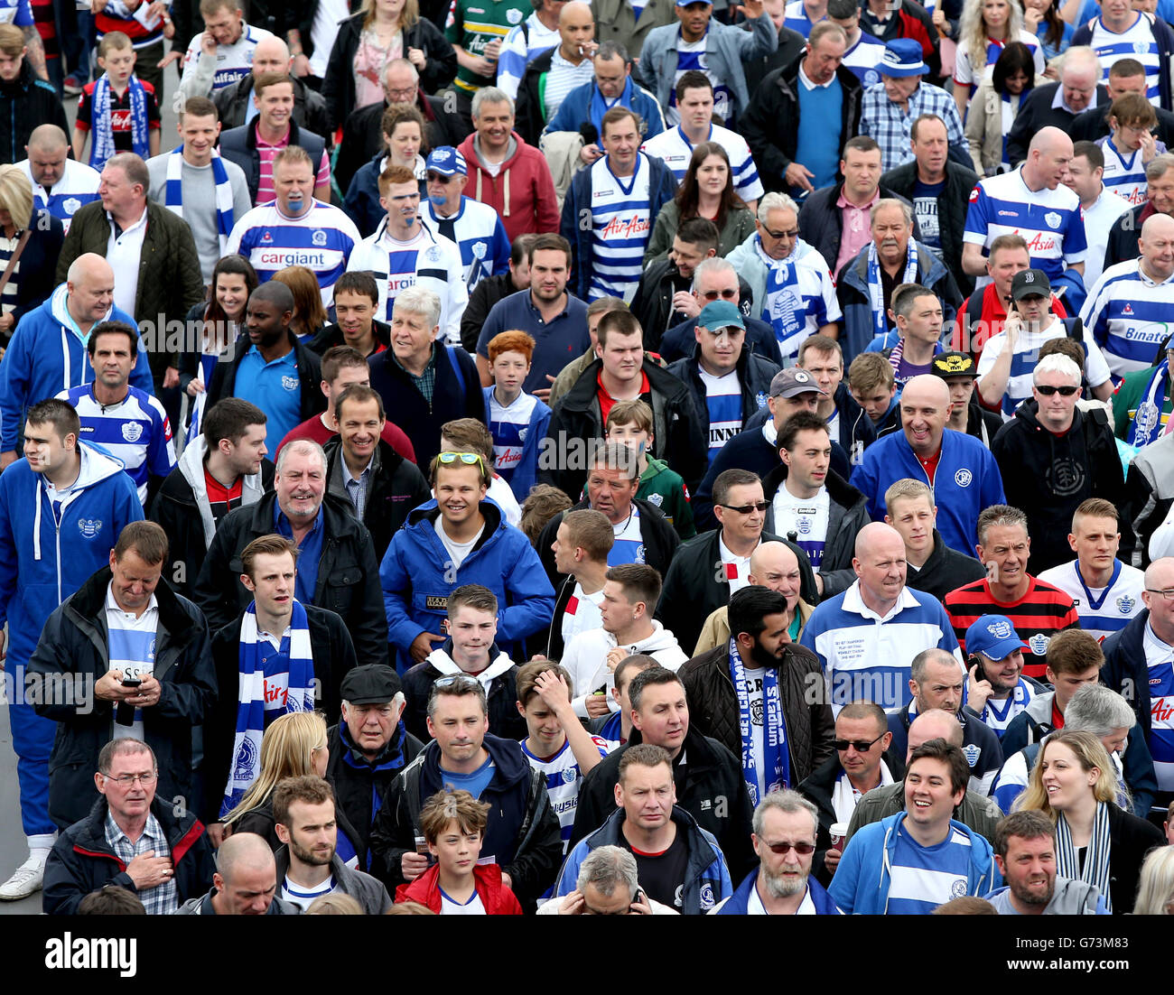 Queens park rangers fans walk down wembley way before kick off hi-res ...