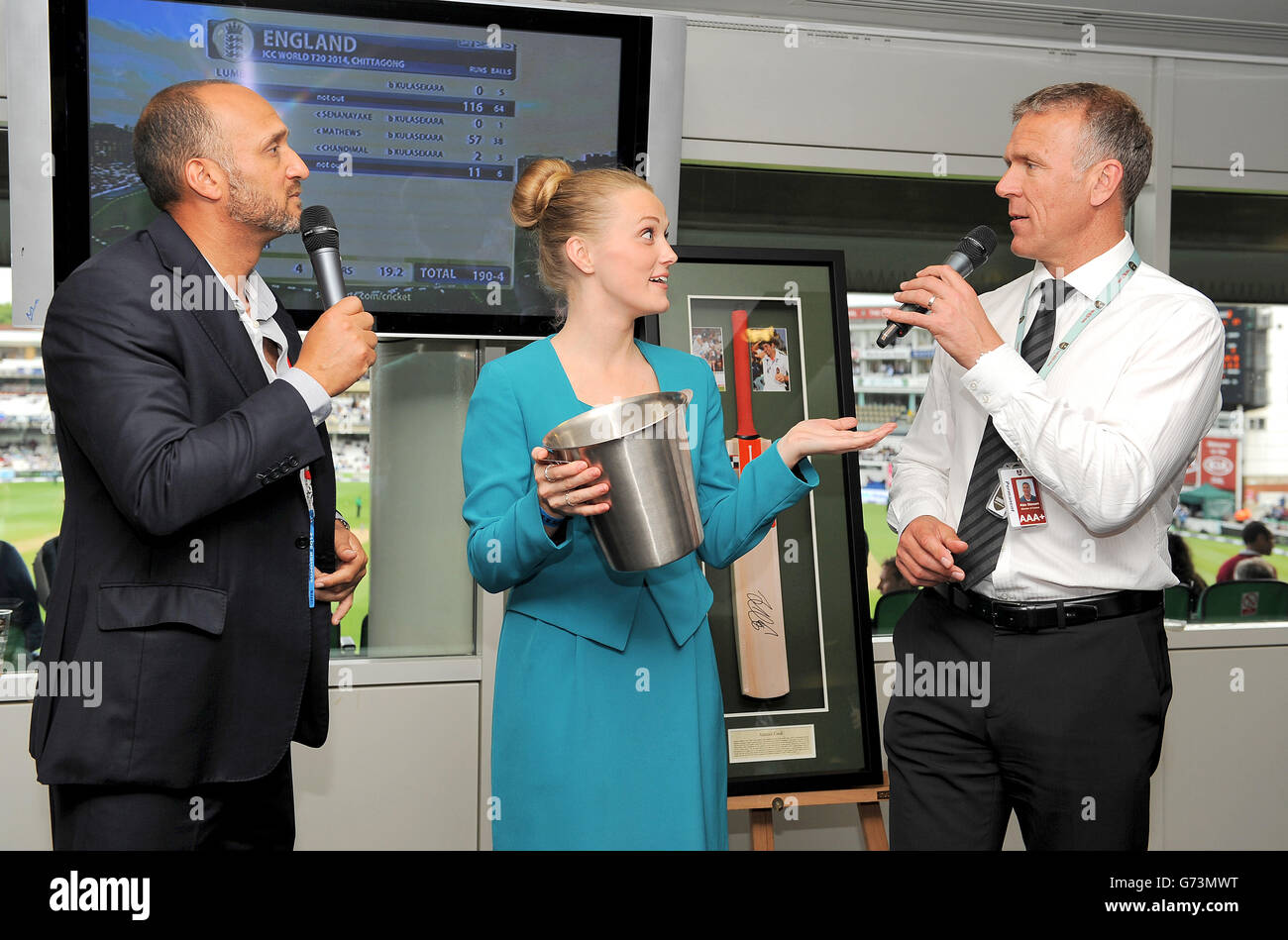 Surrey's Mark Butcher (left) and Alec Stewart (right) during a prize ...