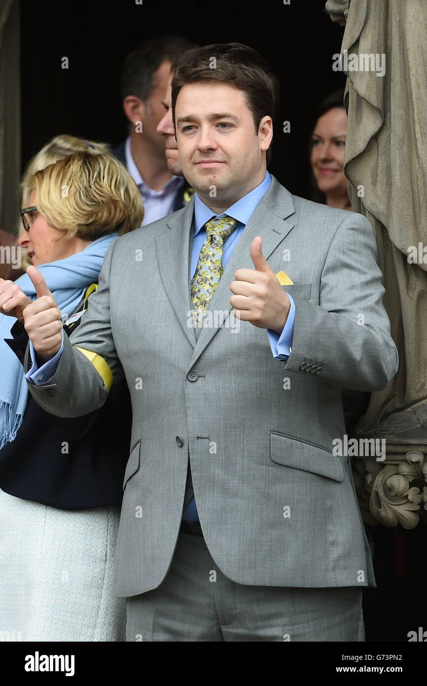 Comedian Jason Manford gives a thumbs up sign at the end of a two day ...