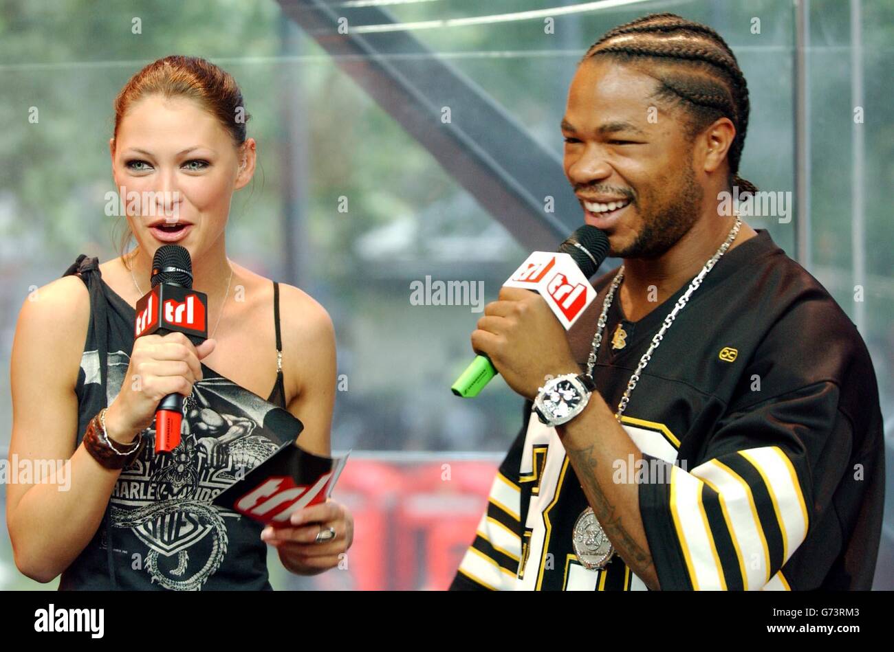 MTV presenter Emma Griffiths with rap artist Xzibit during his guest ...