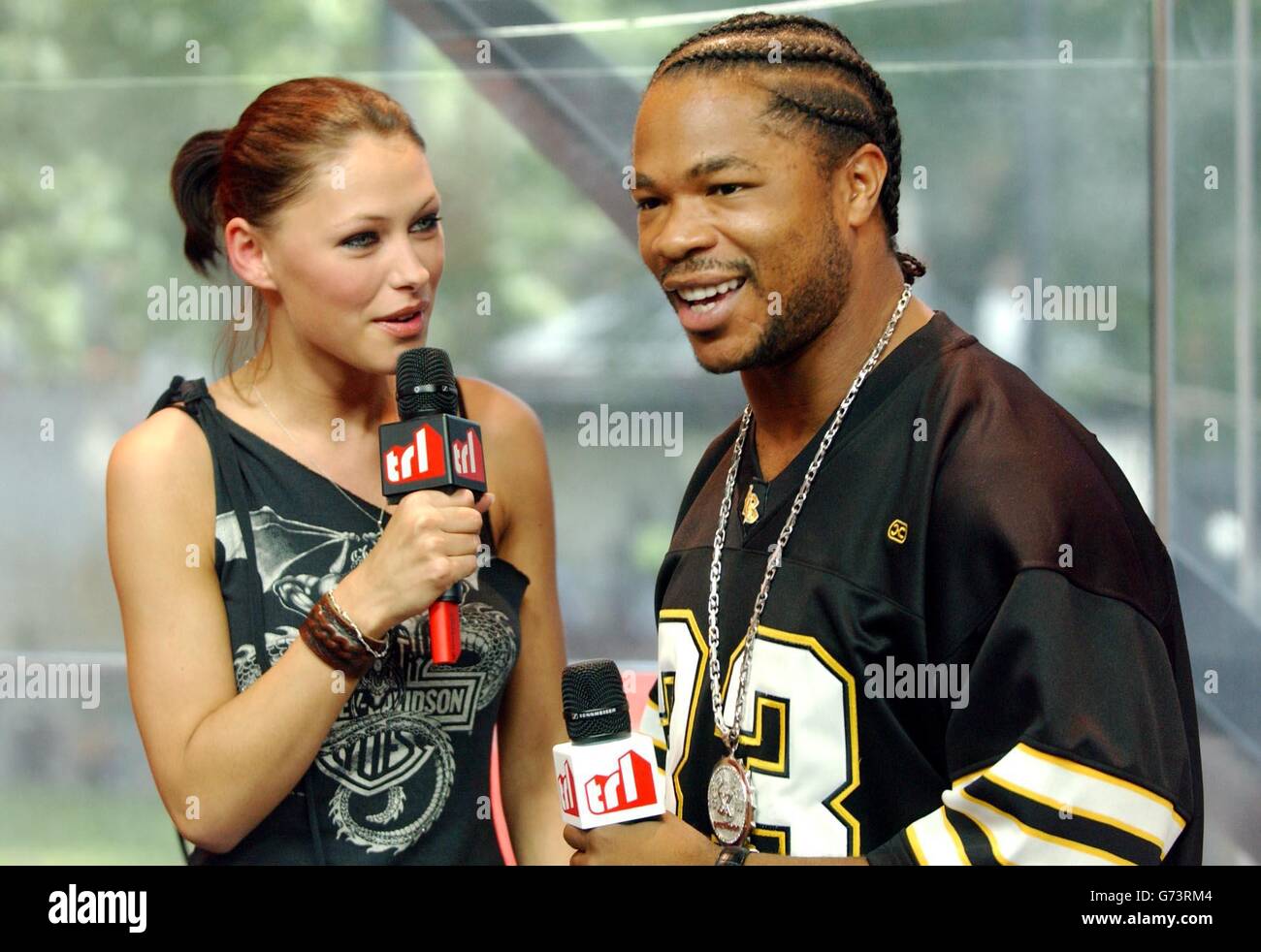 MTV presenter Emma Griffiths with rap artist Xzibit during his guest ...