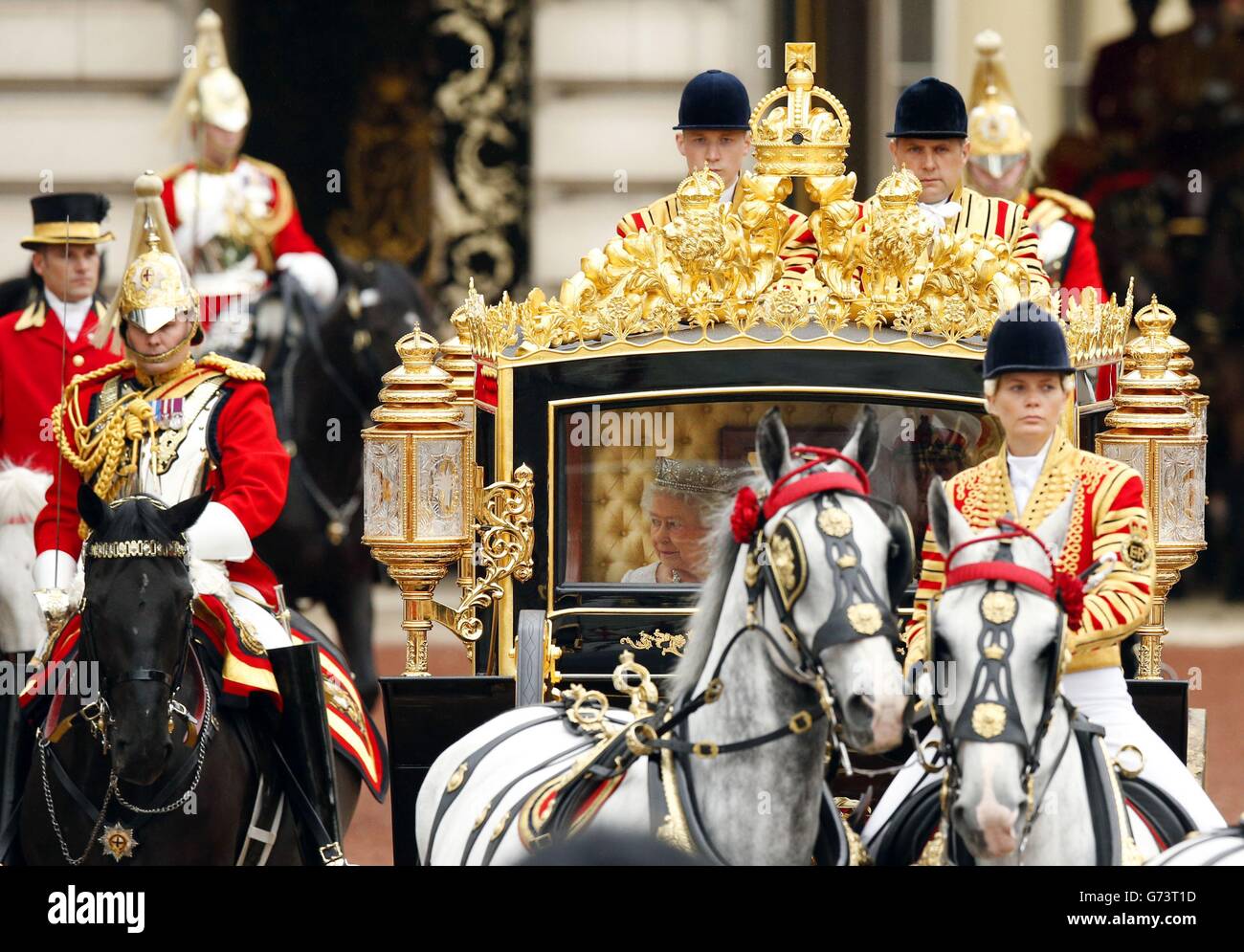 The new carriage carrying Queen Elizabeth II and The Duke of Edinburgh ...