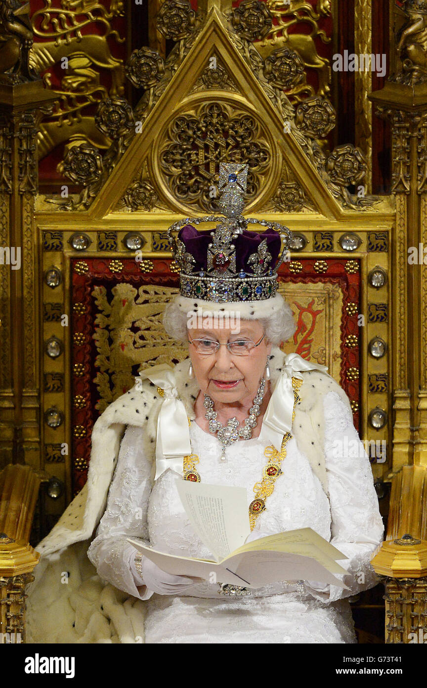 Queen Elizabeth II delivers her speech in the House of Lords during the ...