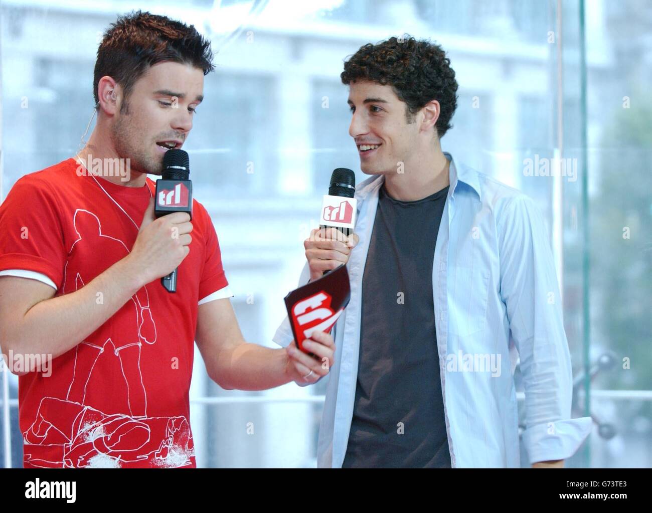MTV presenter Dave Berry (left) with actor Jason Biggs during his guest ...
