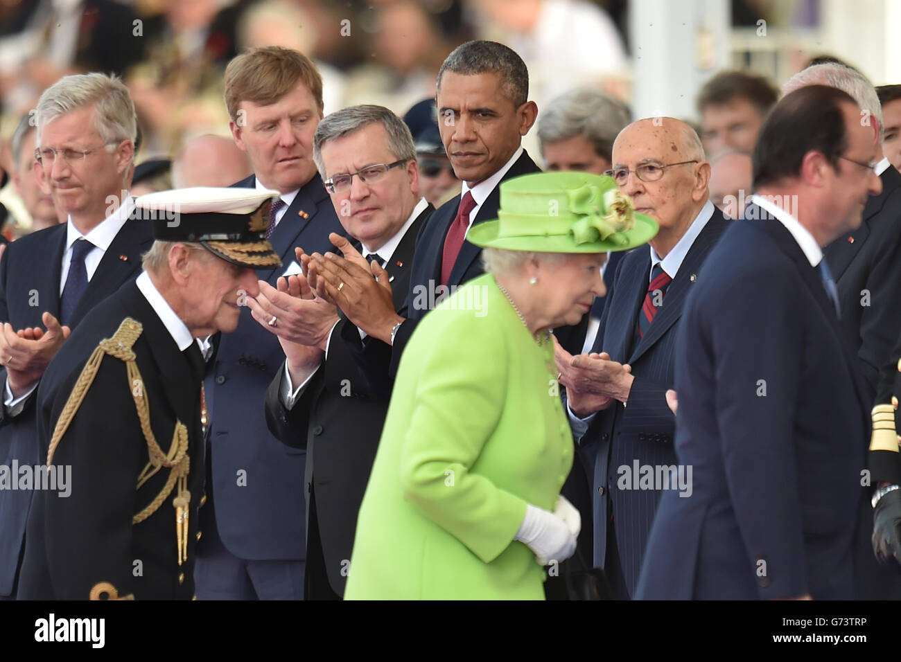 US President Barrack Obama looks on as Queen Elizabeth II and The Duke ...