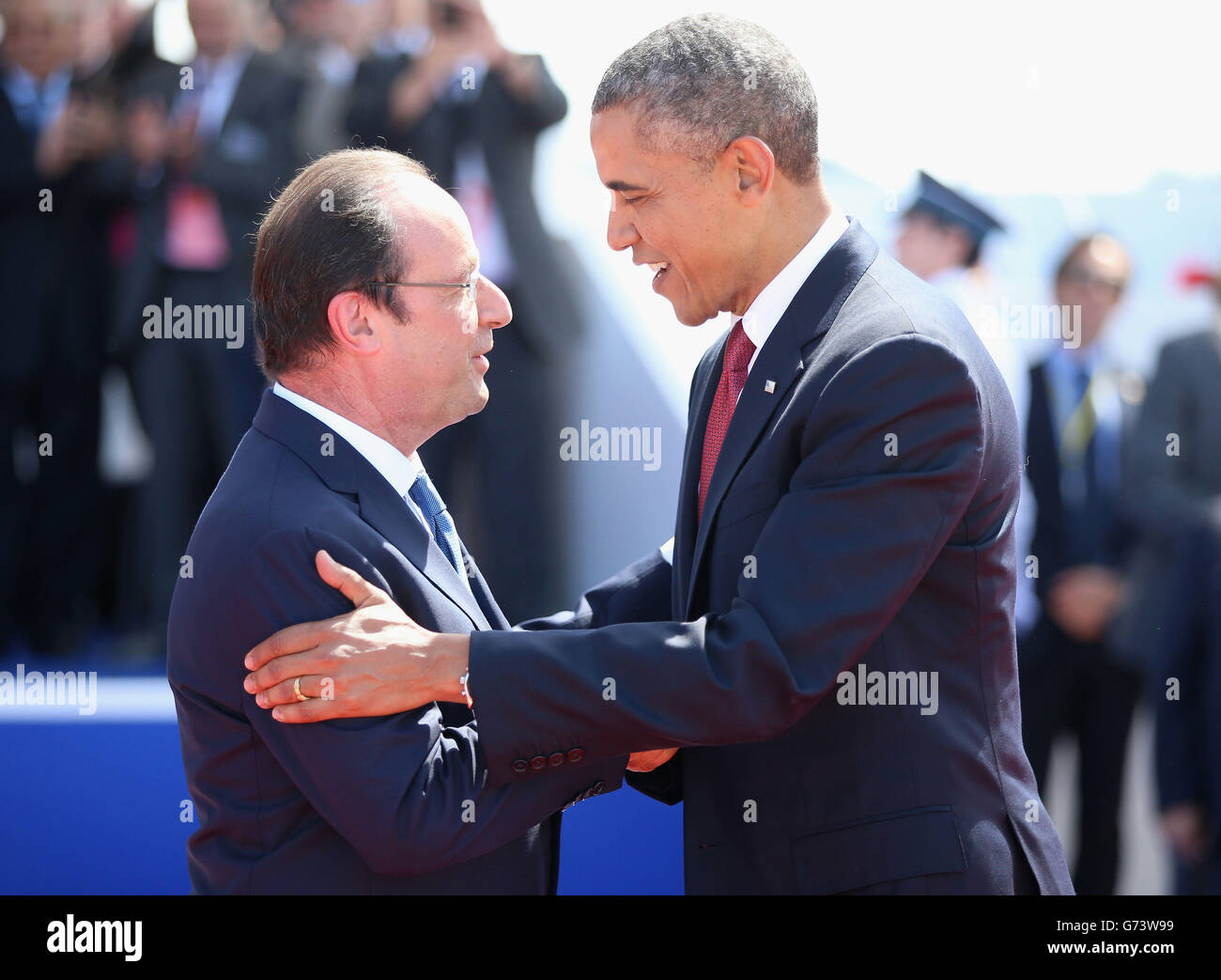 President Barak Obama of the United States greets President Francois ...