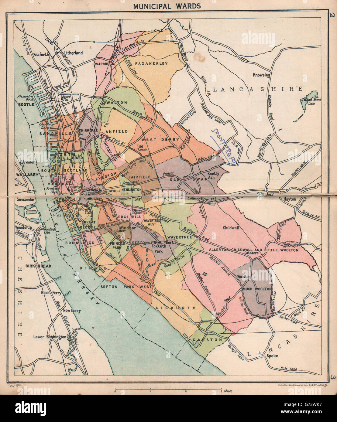 LIVERPOOL Municipal wards. Merseyside, 1928 vintage map Stock Photo - Alamy