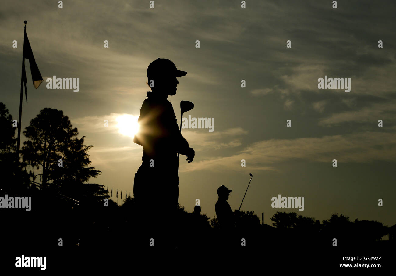 Casey Wittenberg hits ball on the driving range before a practice round ...