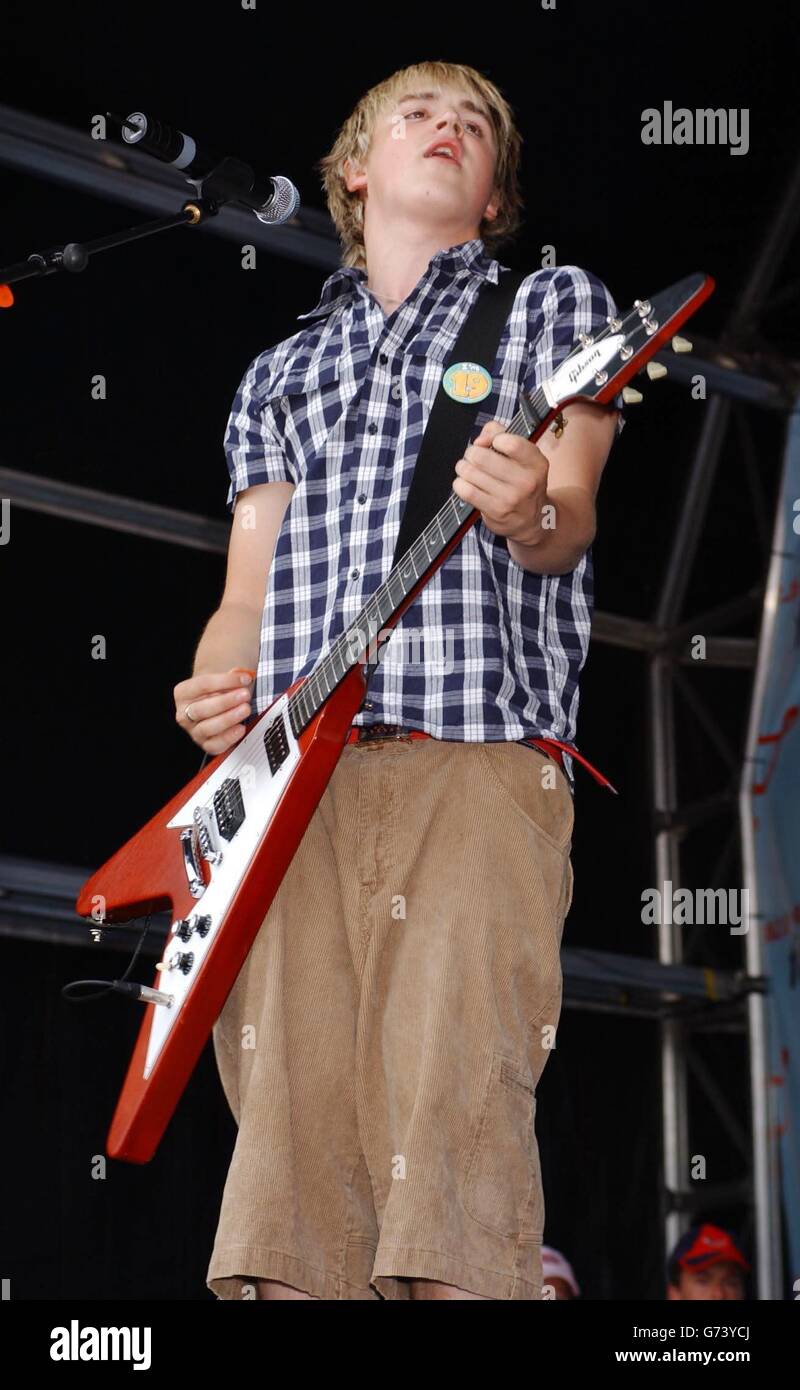 McFly performing on stage at the Fox FM Party in the Park, held at ...