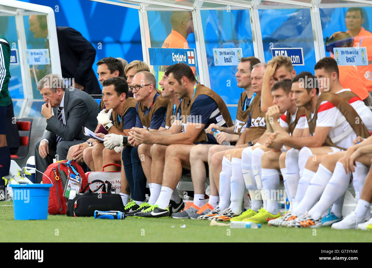 England manager Roy Hodgson (left) sits in the dugout during the FIFA ...