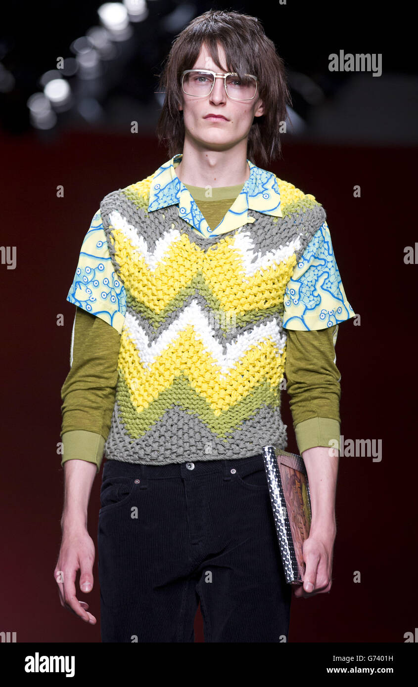 A model wears a design in the Topshop catwalk show during London ...