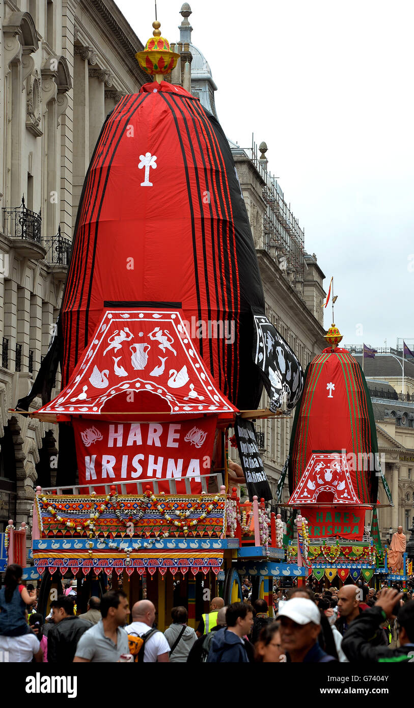 Worshippers make their way down Piccadilly during the Hare Krishna ...