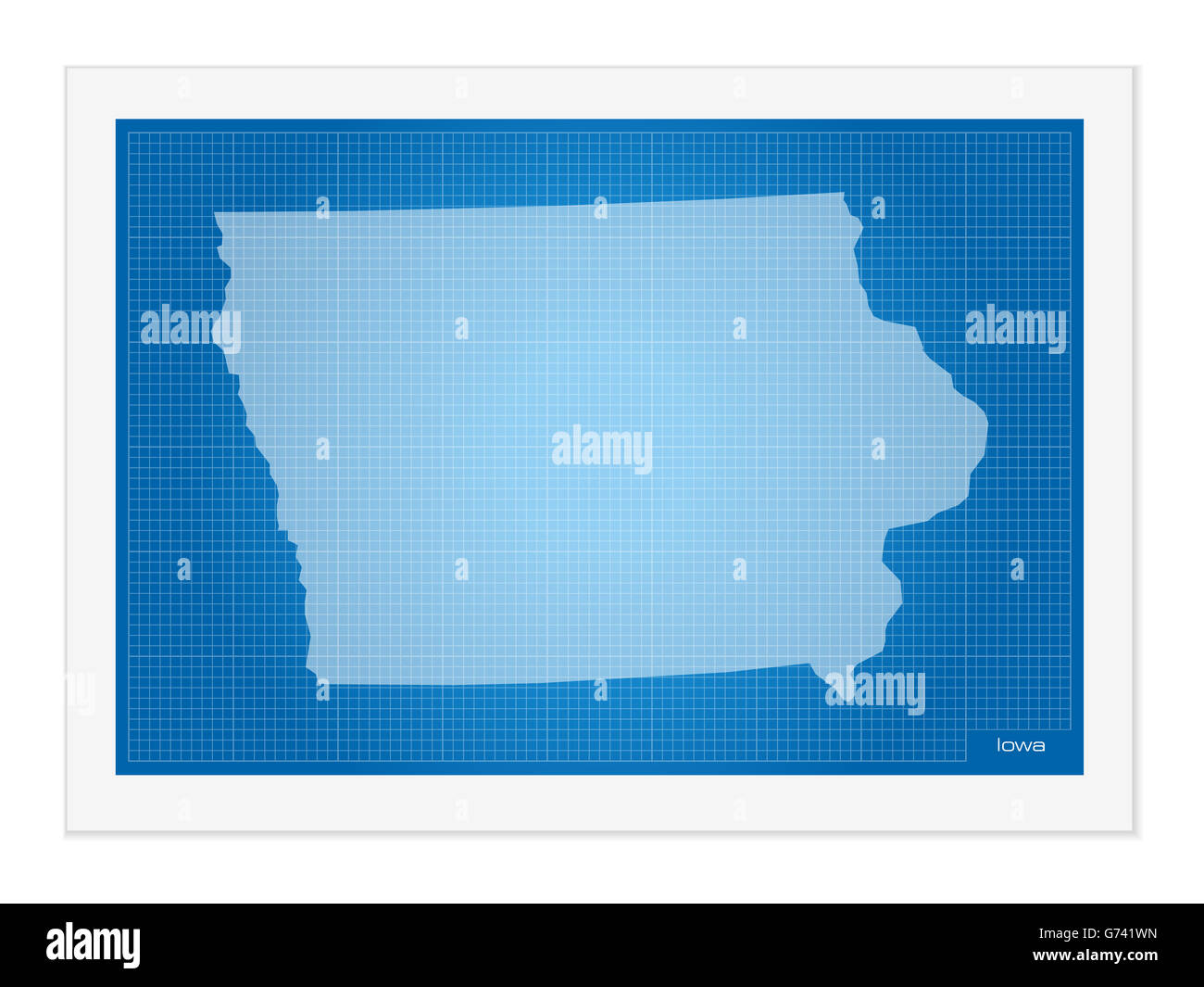 Iowa on blueprint on a white background Stock Photo - Alamy
