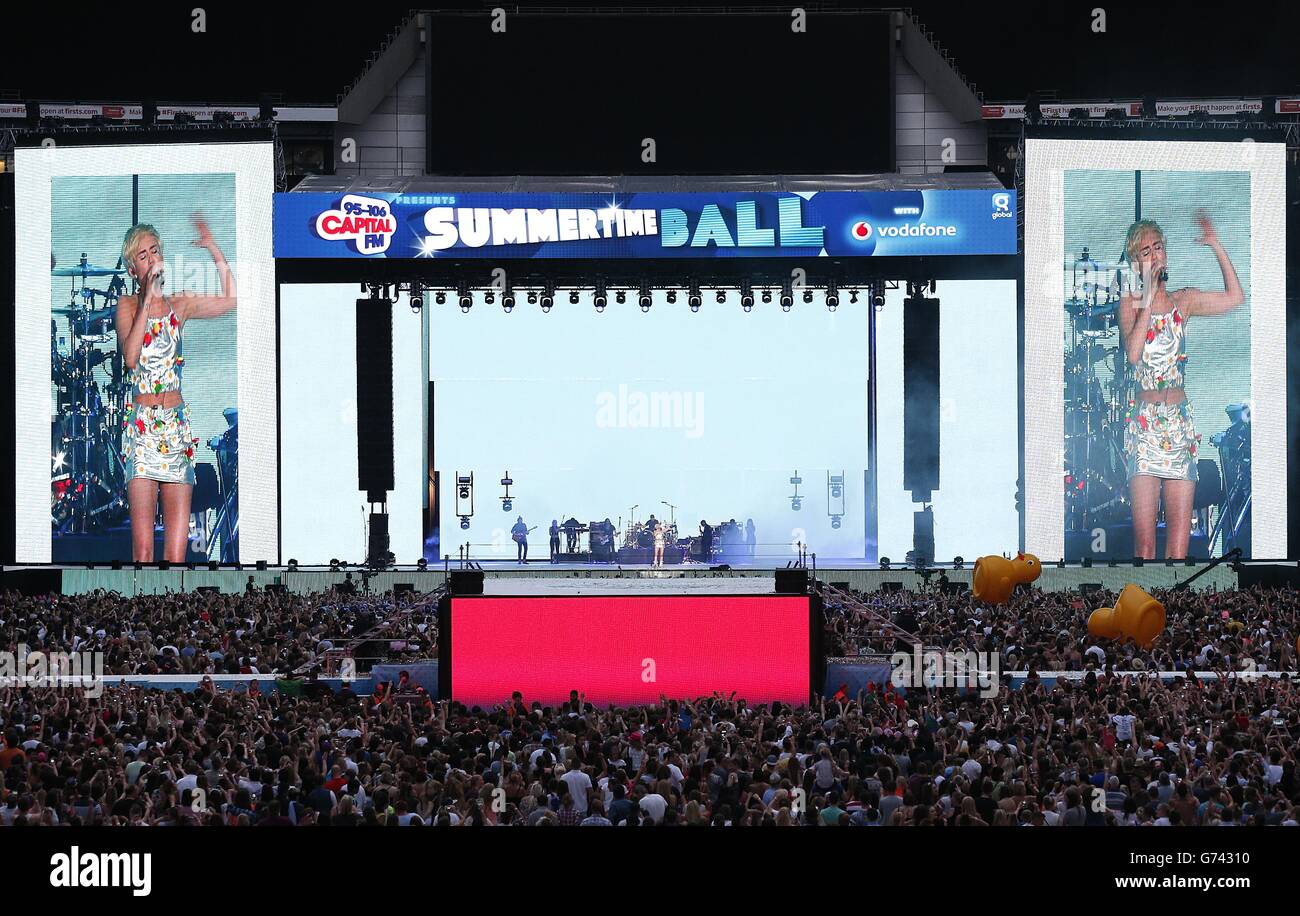 Miley Cyrus during Capital FM's Summertime Ball at Wembley Stadium ...