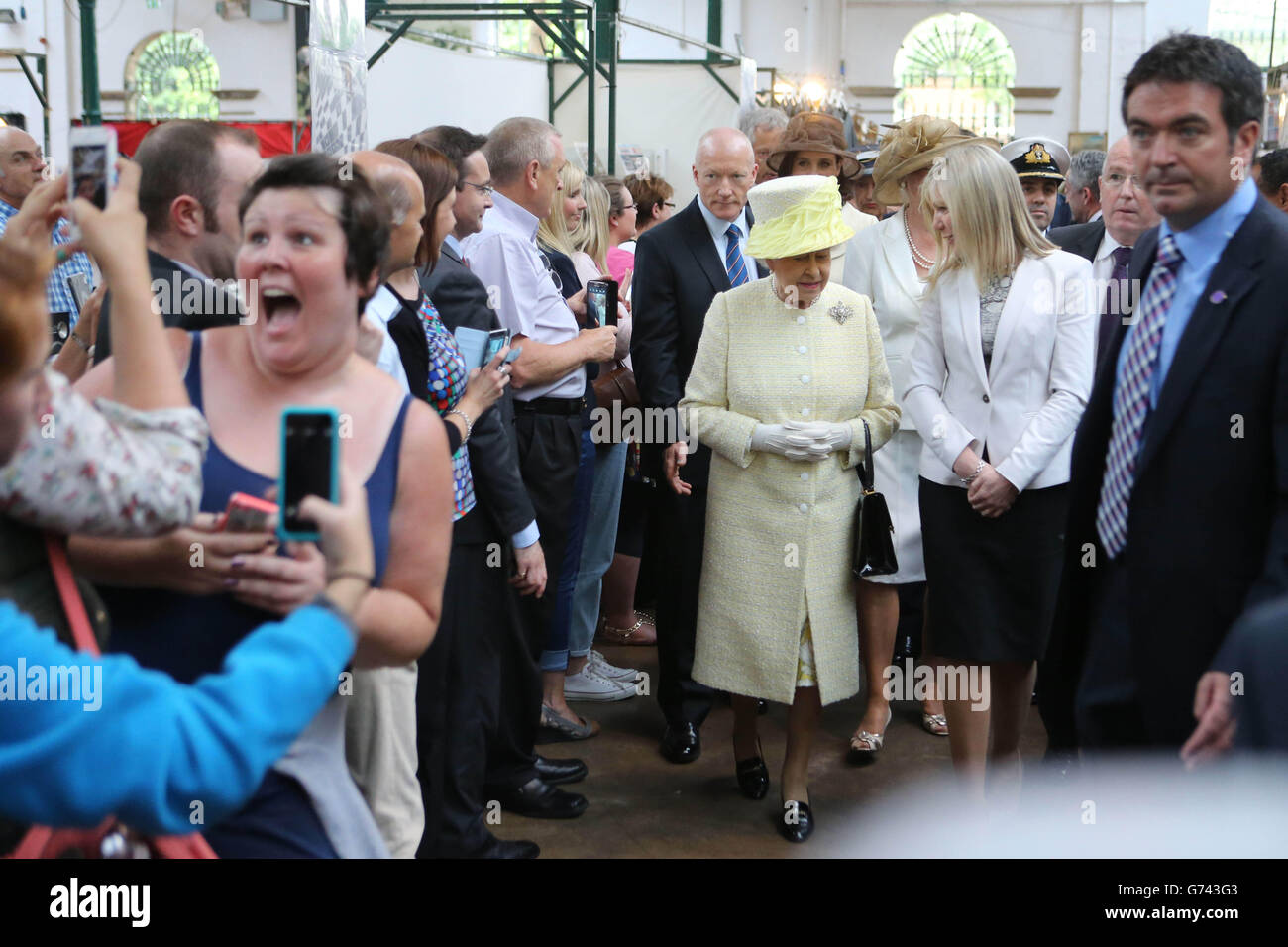Queen Elizabeth II during a walk around St. Georges Market in Belfast ...