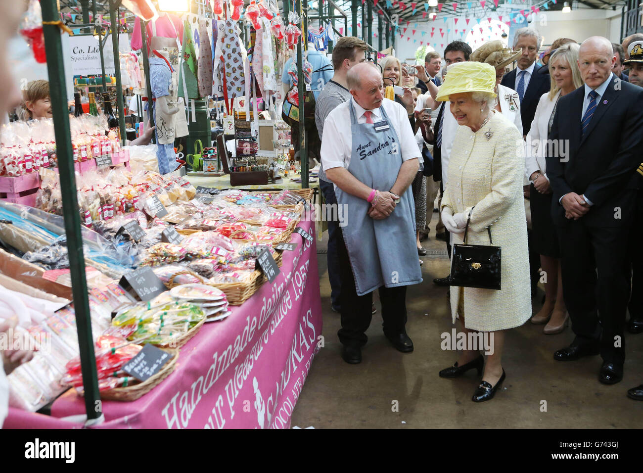 Queen Elizabeth II during a walk around St. Georges Market in Belfast ...