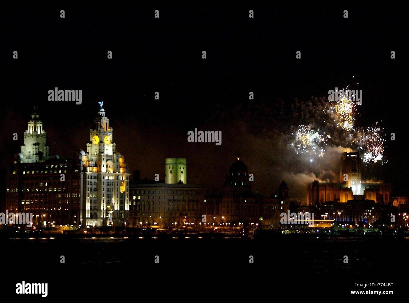 Fireworks over the Liverpool sky line as they are set off from ...