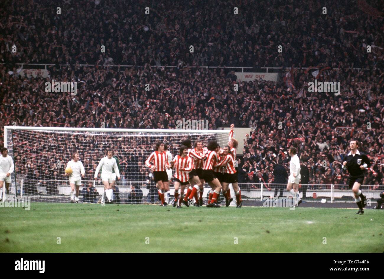 Sunderland's Ian Porterfield (third r) is congratulated on scoring the ...
