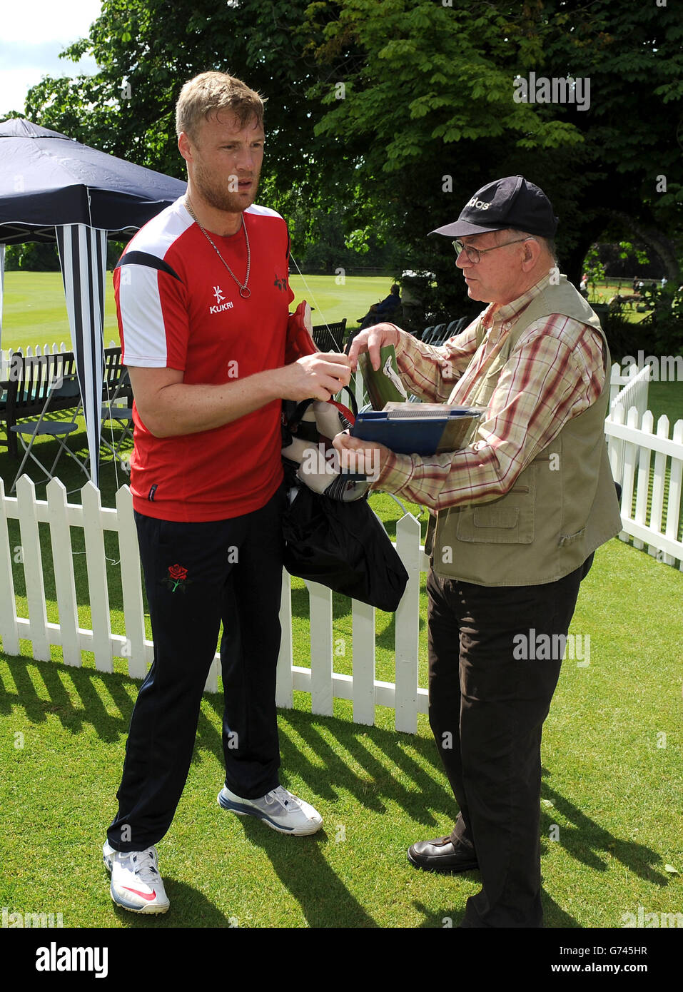 Lancashire's Andrew Flintoff signs autographs for fans before the 2nd ...