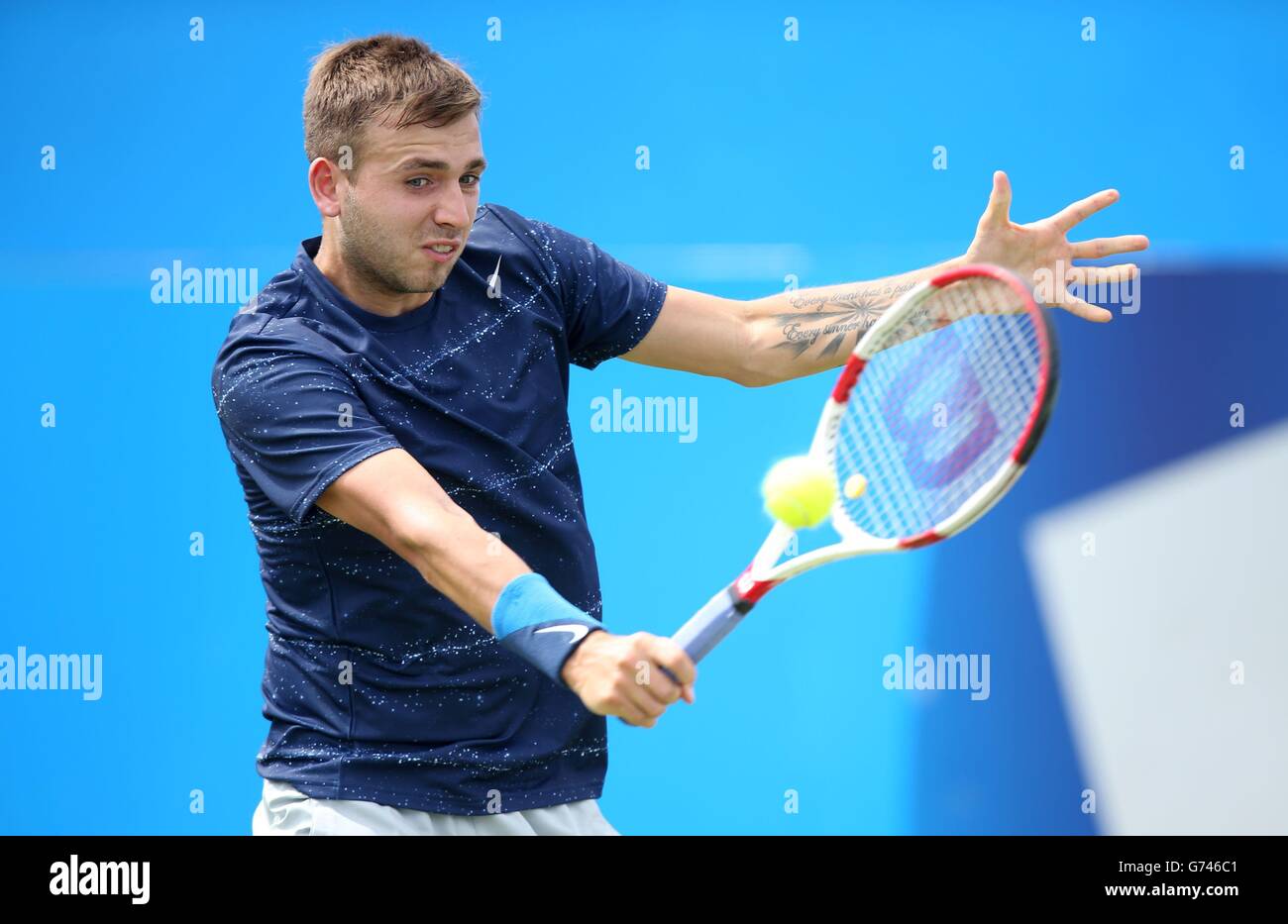 Daniel Evans in action against Jurgen Melzer during the AEGON ...