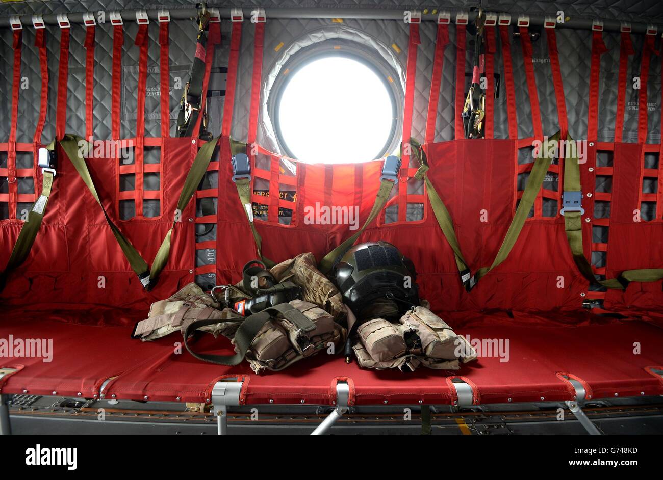 A general view of kit lying on a seat inside the new Chinook Mk6 ...