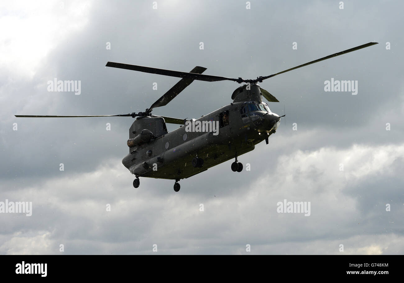 Defence Secretary, Philip Hammond arrives in a Mk4 Chinook for the ...