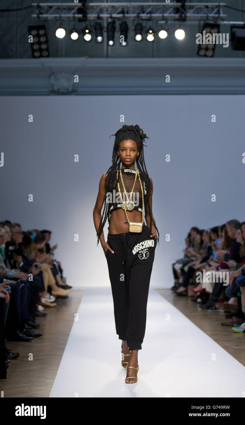 Moschino catwalk - London Collections: Men 2014. A model appears on the ...