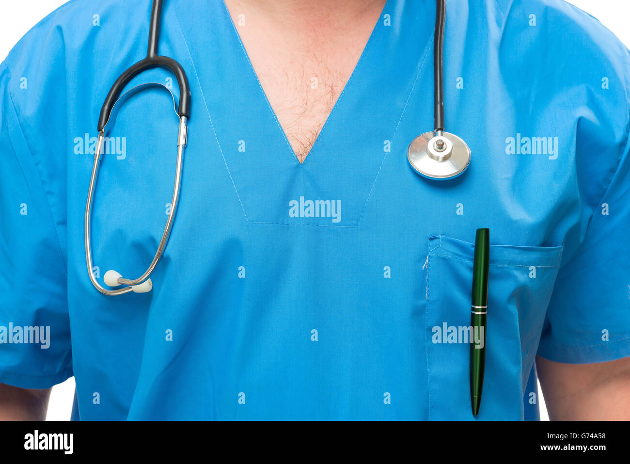 doctors chest with a stethoscope around his neck Stock Photo - Alamy