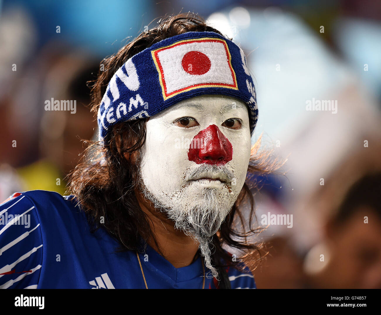 a face painted Japan fan shows his support in the stands Stock Photo ...