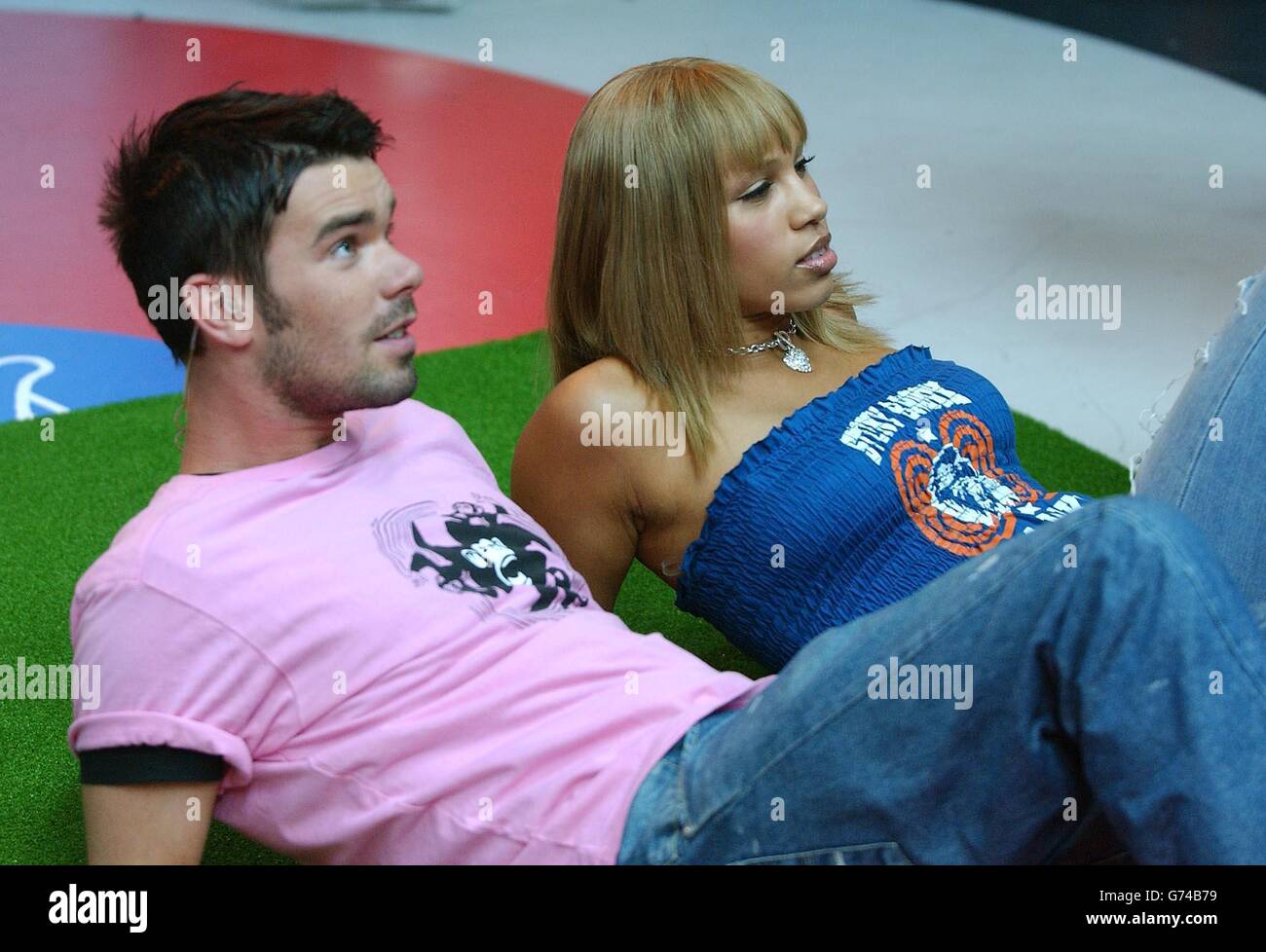 MTV presenter Dave Berry with singer Javine Hylton during her guest ...