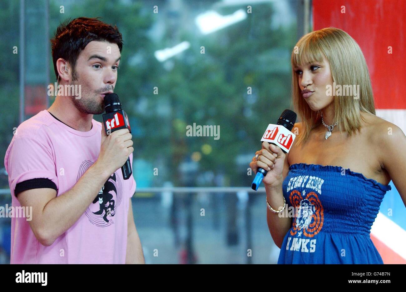 MTV presenter Dave Berry with singer Javine Hylton during her guest ...