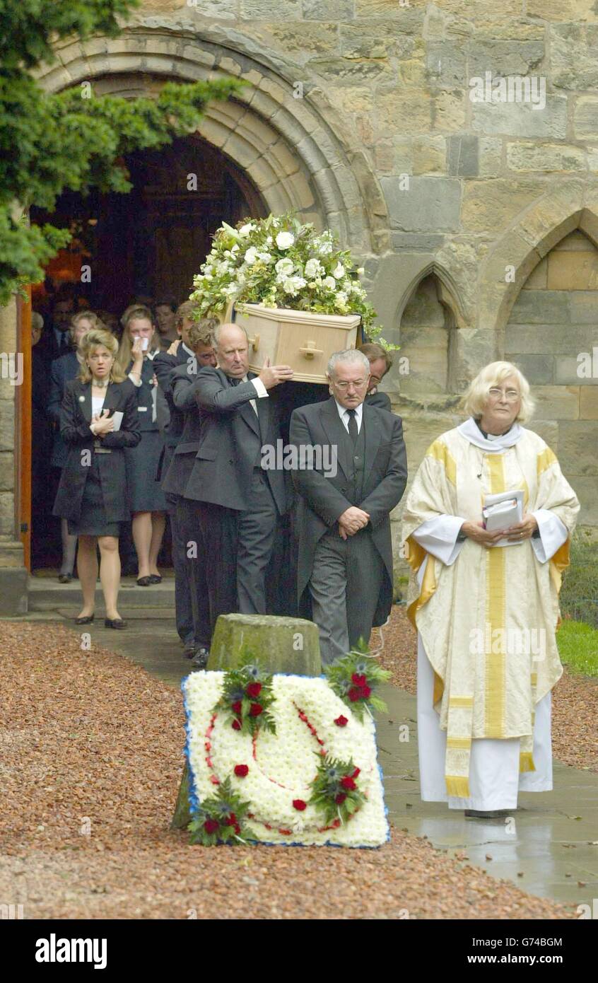 Family following the coffin of Alec Stewart at Culross Abbey Church ...