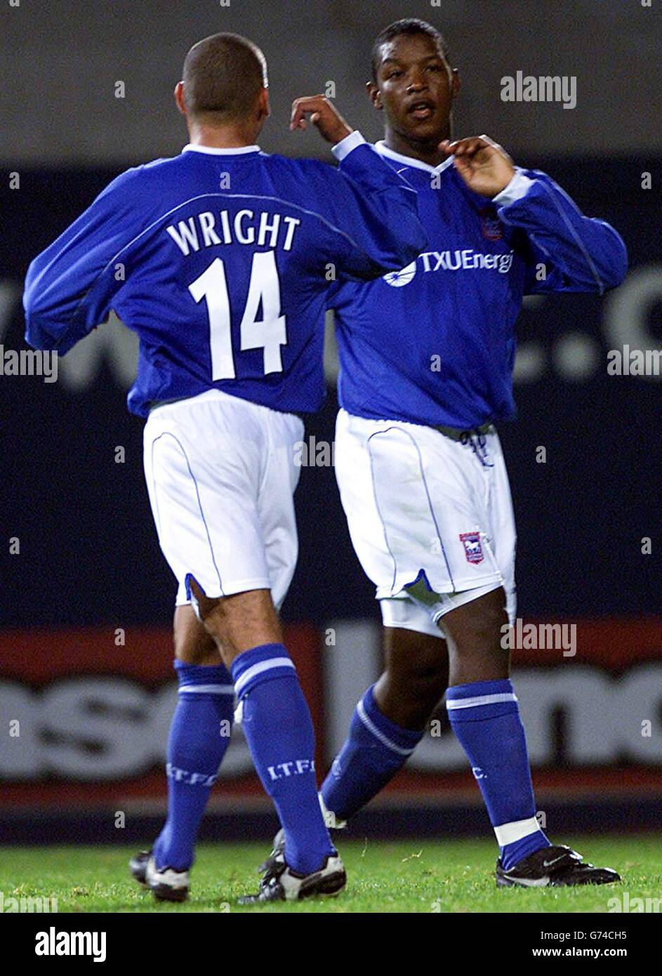 Ipswich Town's Titus Bramble (right) celebrates with Jermaine Wright ...