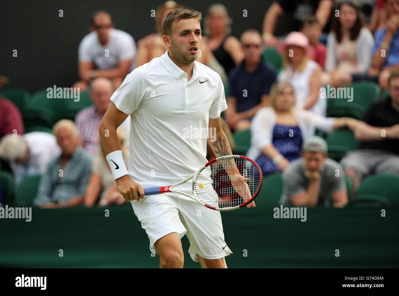 Great Britain's Daniel Evans in action against Russia's Andrey Kuznetsov during of day one of ...
