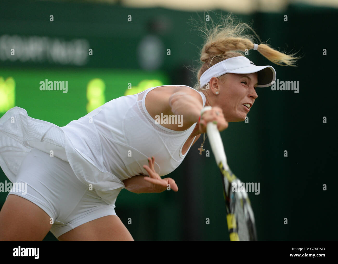 Denmark's Caroline Wozniacki reacts in her match against Israel's ...