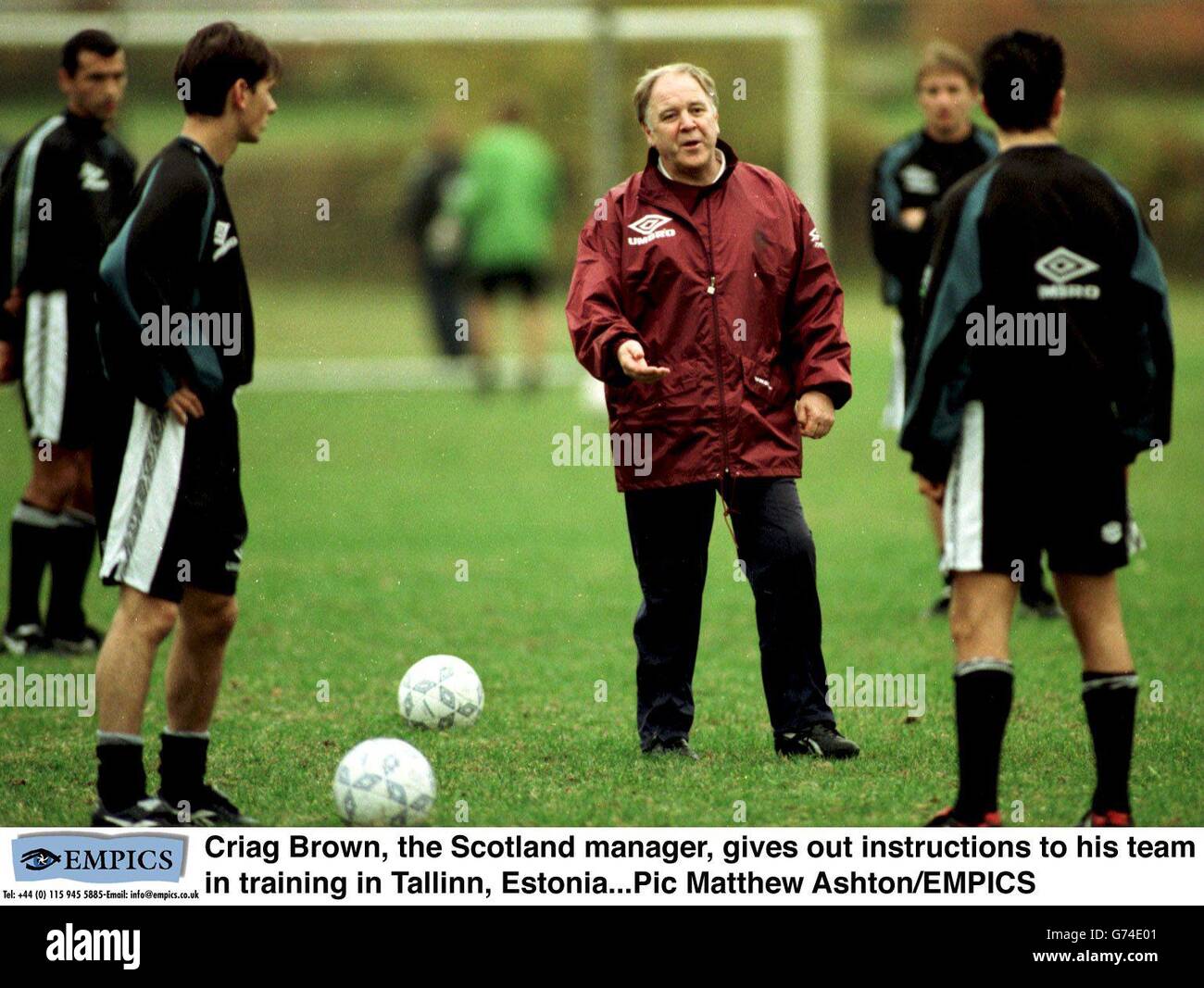 Scotland's manager Craig Brown gives out instructions to his team ...