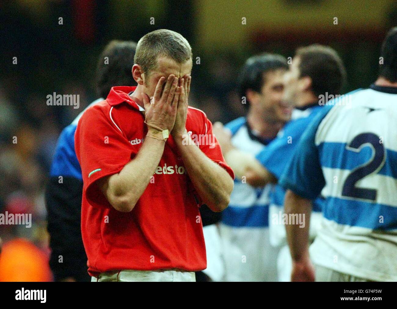 Wales' Kevin Morgan covers his face in despair after his side were ...