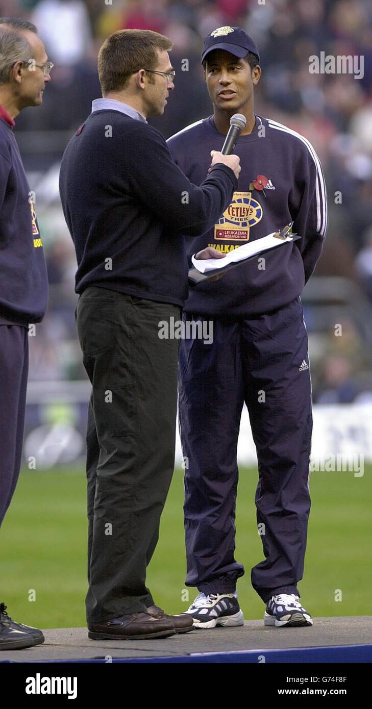 Former England rugby player Jeremy Guscott being interviewed about his ...