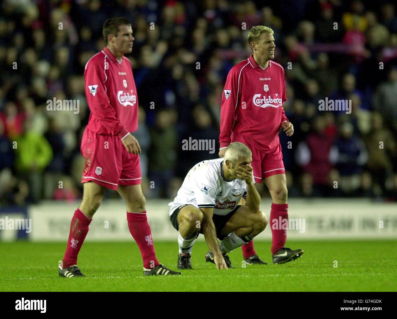 Despair for Derby County's captain Fabrizio Ravanelli (middle) after ...