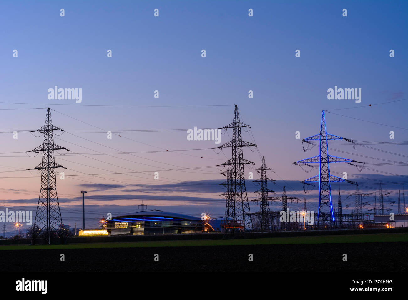 Substation Vienna Southeast Austrian Power Grid , spotlighted Pylon ...