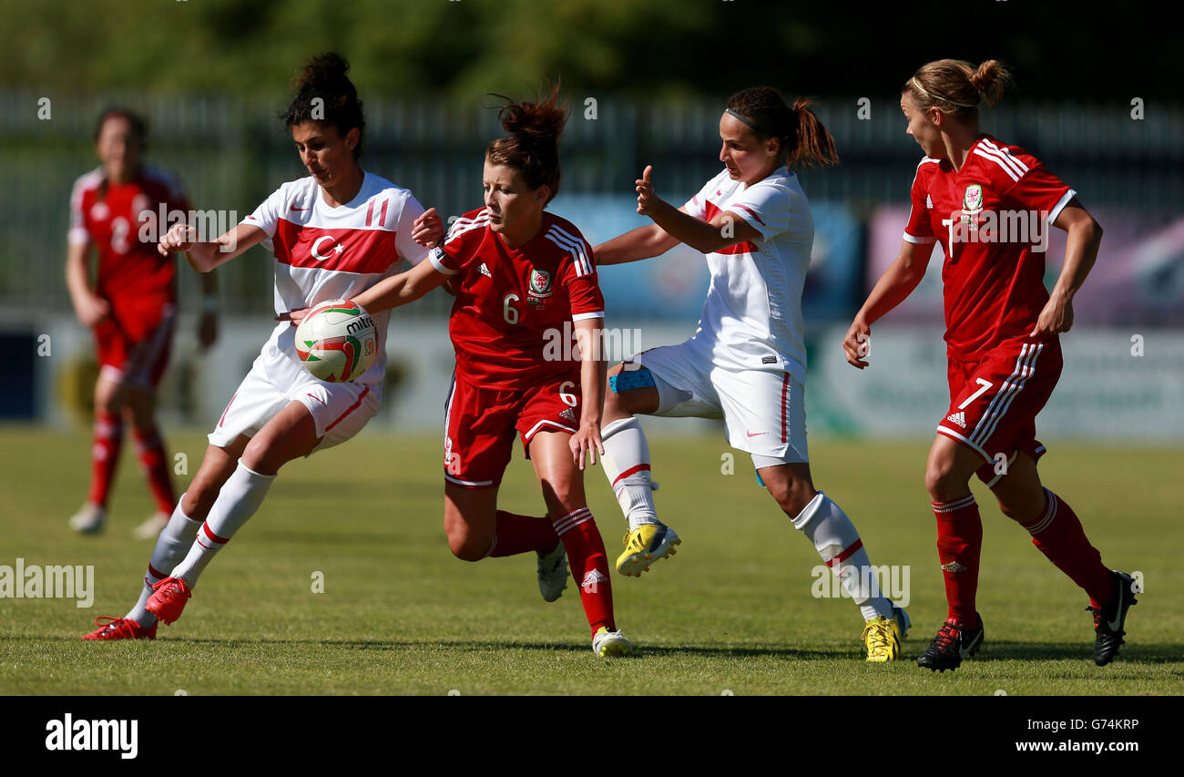 Wales' Angharad James is challenged by Turkey's Arzu Karabulut and ...
