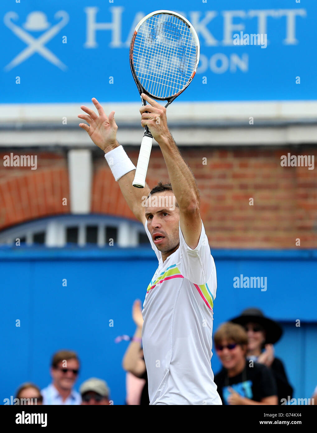 Radek Stepanek celebrates after winning a rally against Feliciano Lopez ...