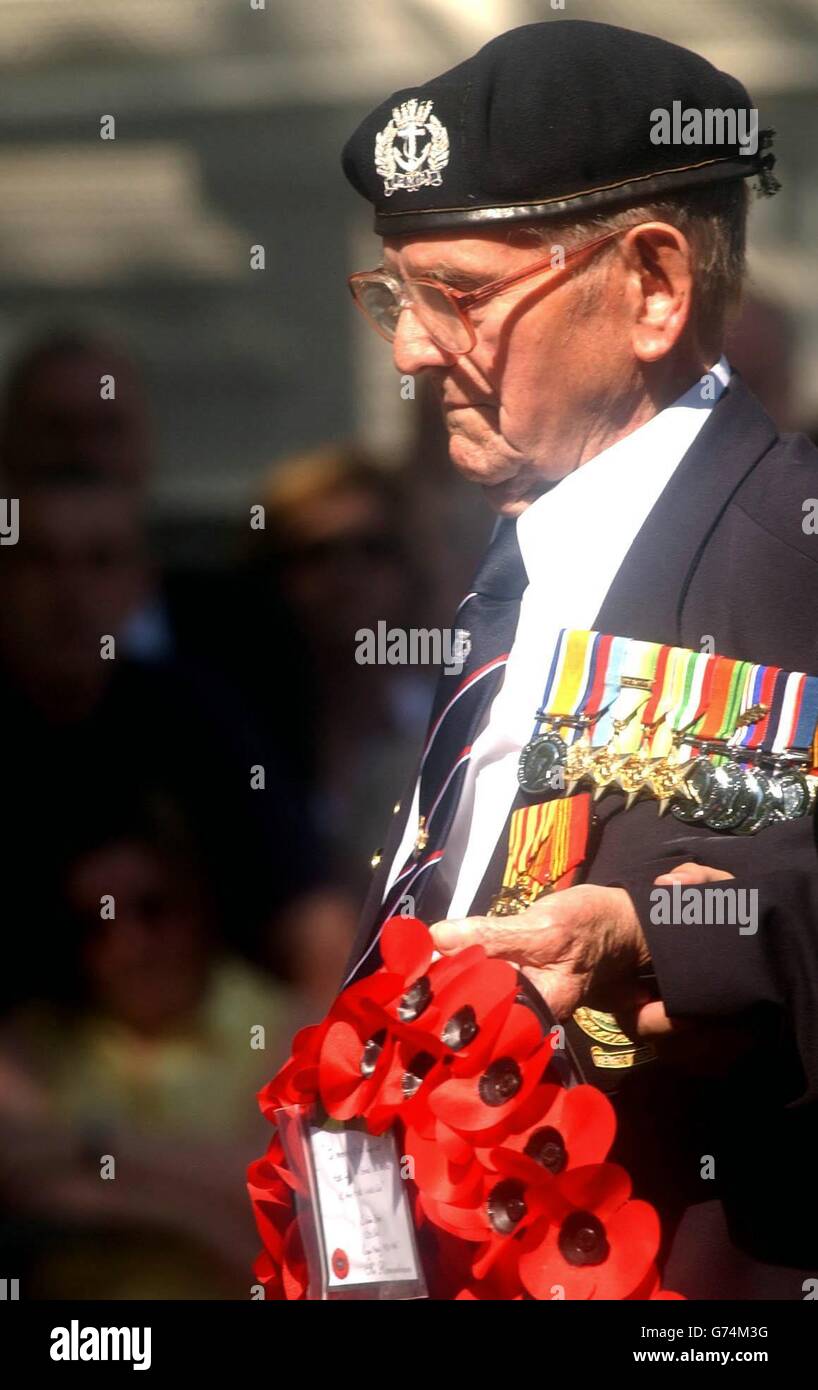 William Stone, aged 103 from Watlington, Oxfordshire, prepares to lay a ...